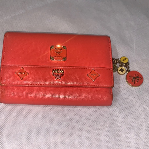 MCM | Bags | Mcm Orange Leather Wallet With Charm | Poshmark